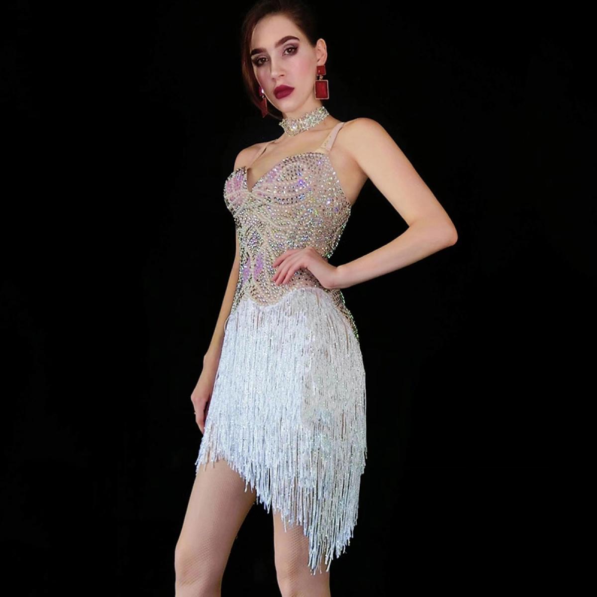 Sparkly Multi-color Rhinestone Fringe Dress - Costumes - Raywigs