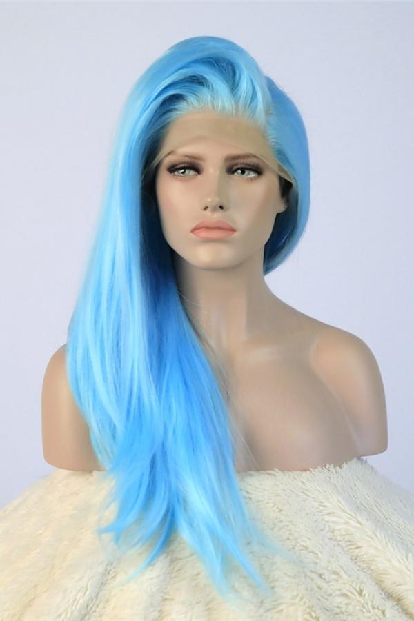 Ice Blue Straight Heat Friendly Synthetic Fiber Lace Wig - Style - Ava ...
