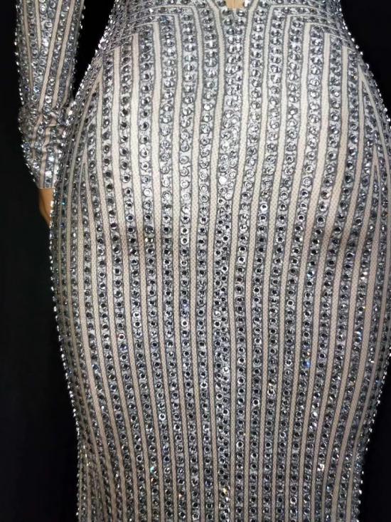 Silver Rhinestone Stripe Dress - Costumes - Raywigs