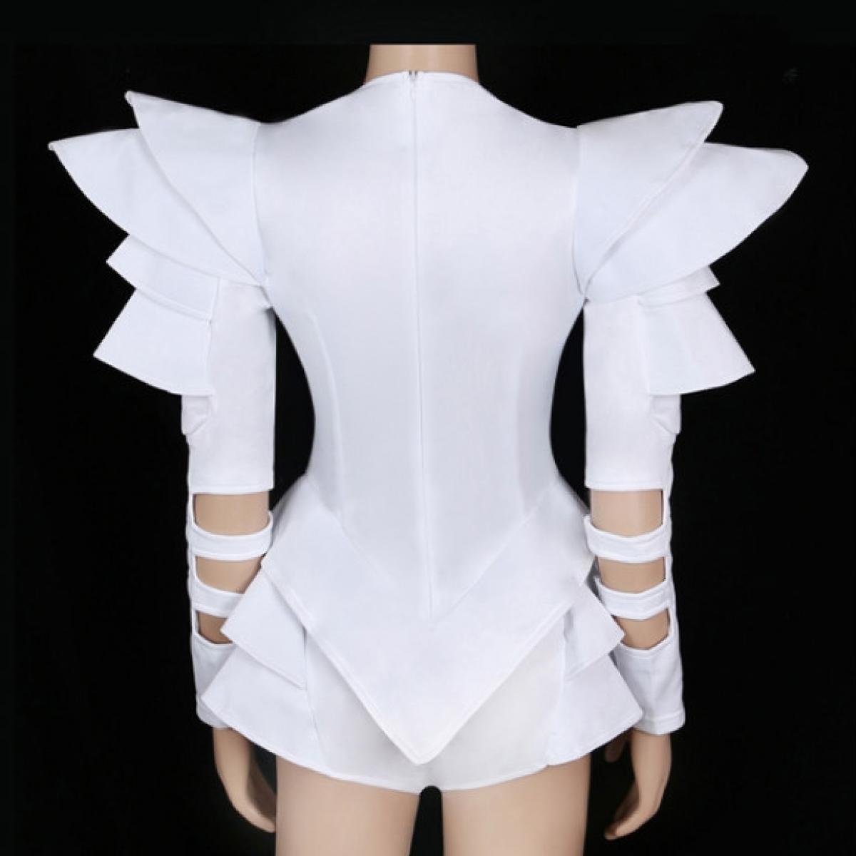 White Crystallised Rave Leotard Bodysuit - Costumes - Raywigs